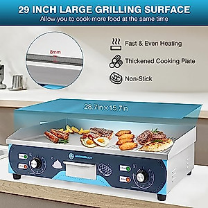 IRONWALLS Commercial Griddle Electric 29 Inch, 110V 4400W Electric Countertop Griddle Flat Top Grill, Non-stick Stainless Steel Teppanyaki Grill with Dual Temperature Control for Restaurant Kitchen