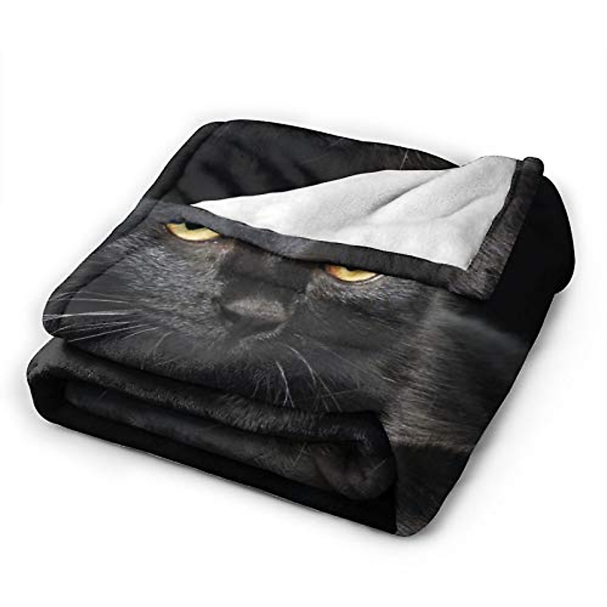 Cute Black Cat with Yellow Eyes Soft Throw Blanket All Season Microplush Warm Blankets Lightweight Tufted Fuzzy Flannel Fleece Throws Blanket for Bed Sofa Couch 60"x50"