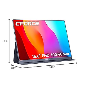 c-force Portable Monitor 15.6 inch FHD 1080P USB C HDMI Ultra-Slim IPS Computer Display w/Speakers, HDR Plug & Play, External Portable Monitor for Laptop PC Phone Mac Xbox PS5 Switch