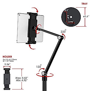 MagicHold Adjustable Metal Tablet Phone Stand Mount Holder Compatible with Ipad Pro, Ipad Air.ipad Mini,iPhone,Great for Office/Bed/Zoom/Netflix (Built in Cup/Phone Tray) (Black)