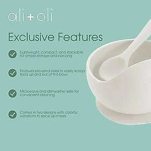 Ali+Oli Silicone Suction Bowl and Spoon Set (Blush, Original) - Unbreakable Suction Bowls for Baby 6 Months and Up, Self Feeding Baby Utensils, First Stage Baby Feeding Supplies