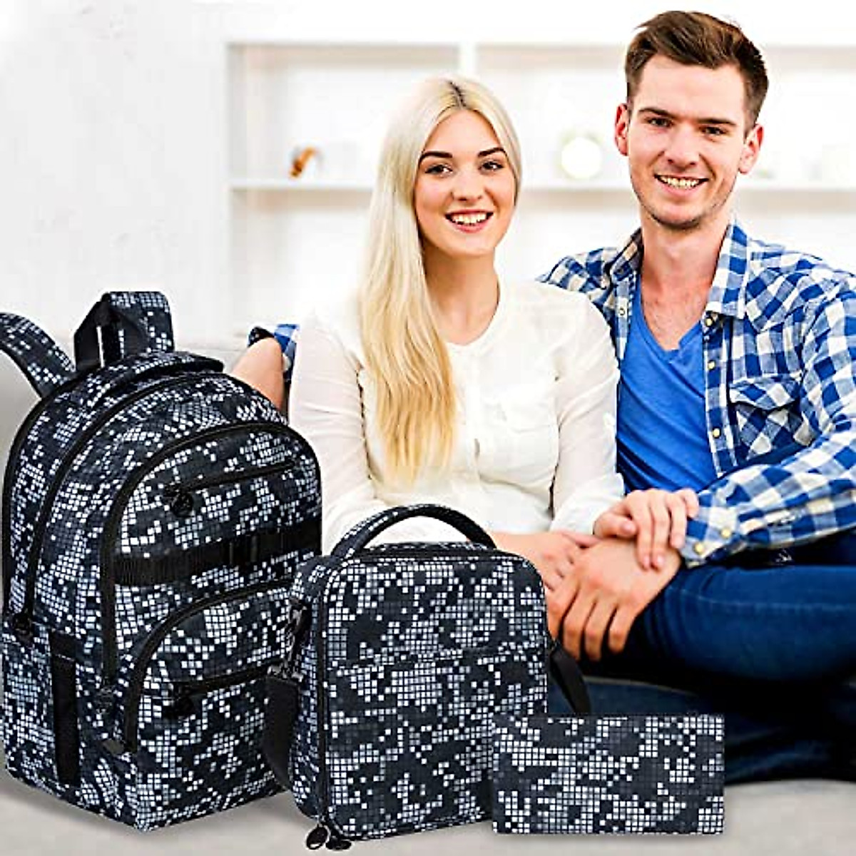 AGSDON Laptop Backpack, 16 Inch School Bag College Bookbag, Anti Theft Daypack Bags and Lunch Bag Set, Water Resistant Backpacks for Teens Boys Men Students(Black)