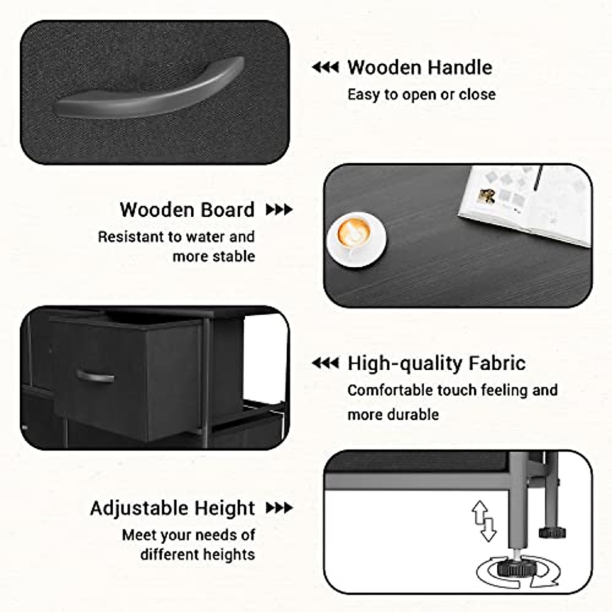 Devoko Dresser for Bedroom with 8 Drawers, Wide Chest of Drawers with Fabric Bins, Storage Organizer Unit with Steel Frame and Wooden Top for Living Room, Closets, TV Stand,Hallway and Entryway