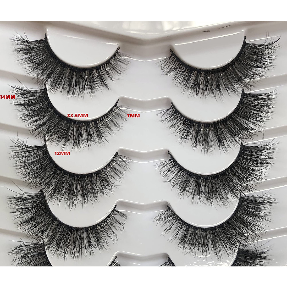 Pooplunch False Eyelashes Cat Eye Look Fluffy Wispy Faux Mink Lashes 7 Pairs 14MM Natural Extension Volume 8D Soft Curly Fake Eyelashes Strips Pack