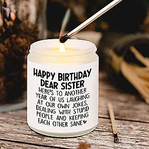 Shqiueos Sister Birthday Gifts from Sister-Happy Birthday Sister Candle, Birthday Gifts for Sister, Sister Bday Funny Gifts, Sister in law Birthday Gifts, Sister Birthday Candle(7oz, Lavender Scented)