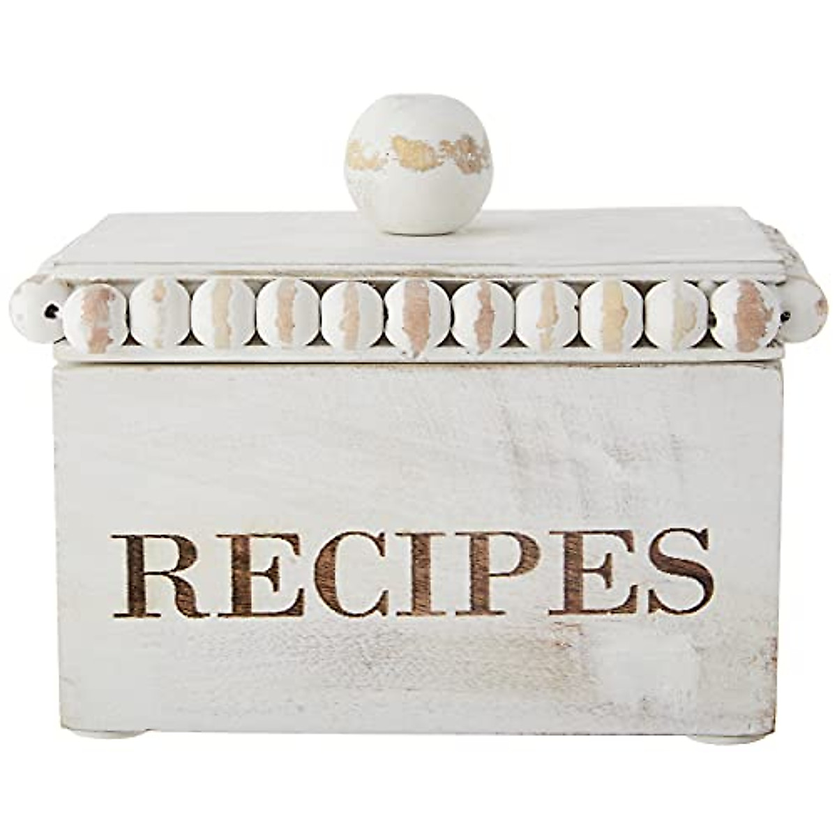 Mud Pie White Beaded Recipe Box, 4 1/2" x 6 1/2" | Card 3 1/2" x 5 1/2"
