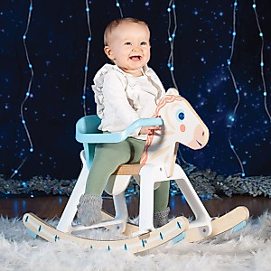 DJECO BabyCavali Wooden Rocking Horse - Fun Ride-On w/Removable Restraining Bar for Home or Baby Gifts - Fun Toy for Toddlers & Children, Active Play for Kids Months 12+ - Medium
