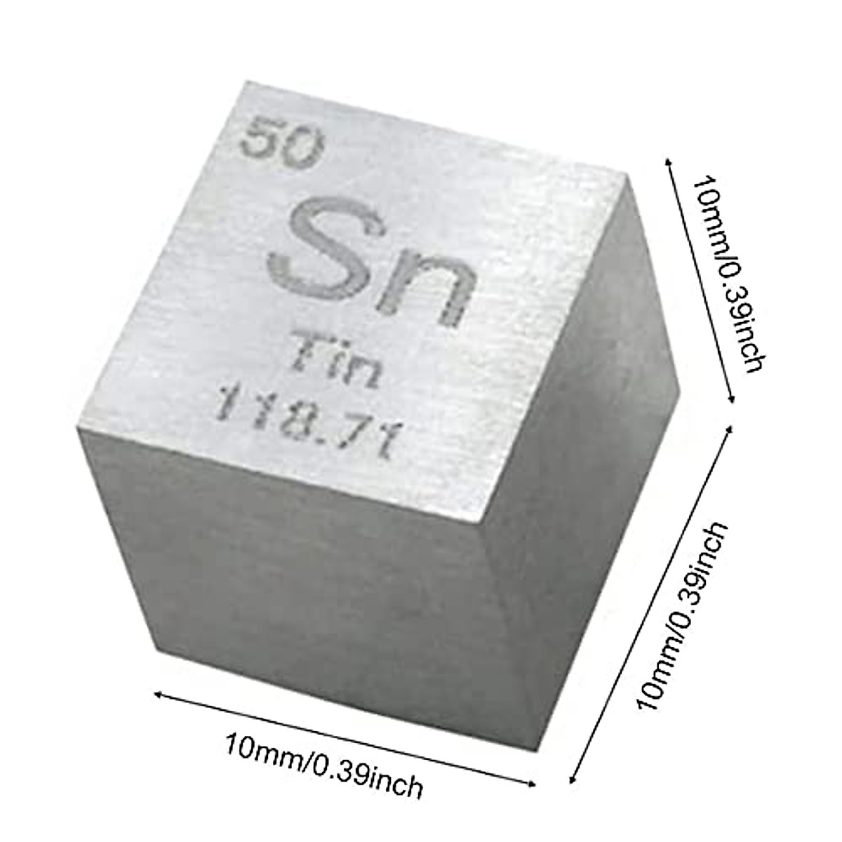 0.39" Element Cube - Set of 9 Metal Density Cubest Include Zinc Tin Copper Iron Aluminum Carbon Titanium Nickel Bismuth for Labs and Collections
