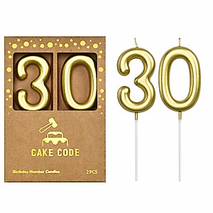 CAKE CODE 2.76 Inch Classical Gold 30 Number Birthday Candles, Gold Number Candles, Cake Number Candles, Party Celebration