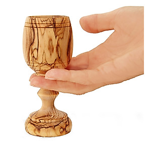 Communion Cups, Goblet, Chalice - the Lord's Supper - Wooden Bread Tray with Handmade Olive Wood Kiddush Cup also for Eucharist of the Holy Communion in Christian Congregations in Gift Bag.