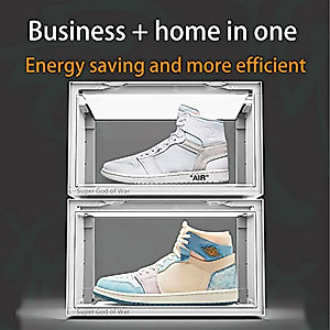 Super God of War Shoe Storage Box - 2 Pack LED Shoe Organizer for Closet - Large Plastic Stackable Shoe Boxes with Magnetic Door - Sneaker Storage Containers for Size 16 - Foldable Shoe Display Case
