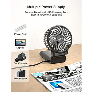 Creiv Handheld Fan, 4000mAh Battery Operated Rechargeable Small Pocket Fan, Personal Neck Fan with Adjustment Lanyard Hands-Free, Suitable for Outdoor Camping Shopping Travelling