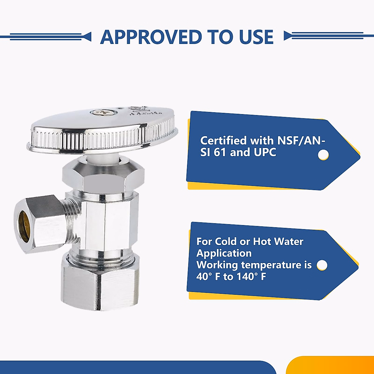 2-Pack GUOFIS Angle Stop Valve with Multi-Turn,1/2-Inch Nominal (5/8" OD) Compression x 3/8-Inch OD Compression Water Shut-off Valves(LF Brass Chrome Plate)