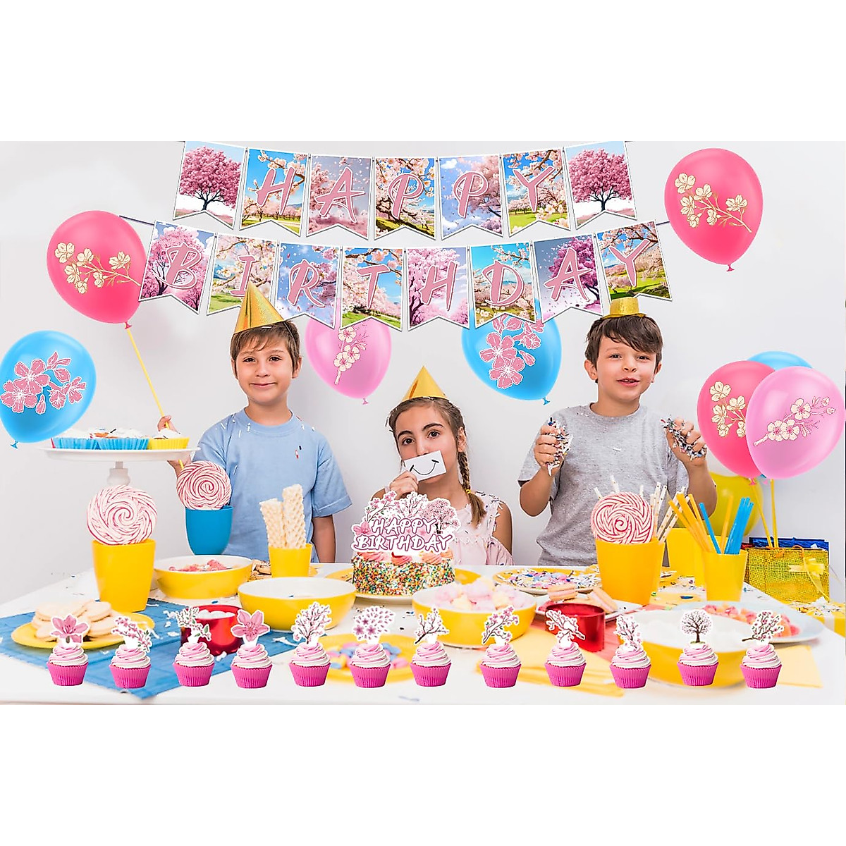 Cherry Blossom Party Decorations Cherry Blossom Birthday Party Supplies Japanese Decorations Includes Birthday Banner Cake Topper Cupcake Toppers Balloons for Wedding Bridal Baby Shower Decorations