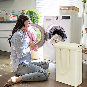 Generic Laundry Basket with Lid, 45L Large Laundry Hamper, Laundry Basket with Handles, Slim Laundry Basket for Corner Dorm, White