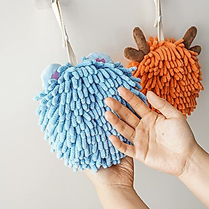 BATTILO PTY Fuzzy Ball Towel 4-Pack Cute Kids Chenille Hand Towels with Hanging Loop,Microfiber Kitchen Towels Hand Towel Ball for Bathroom(6 Pack)