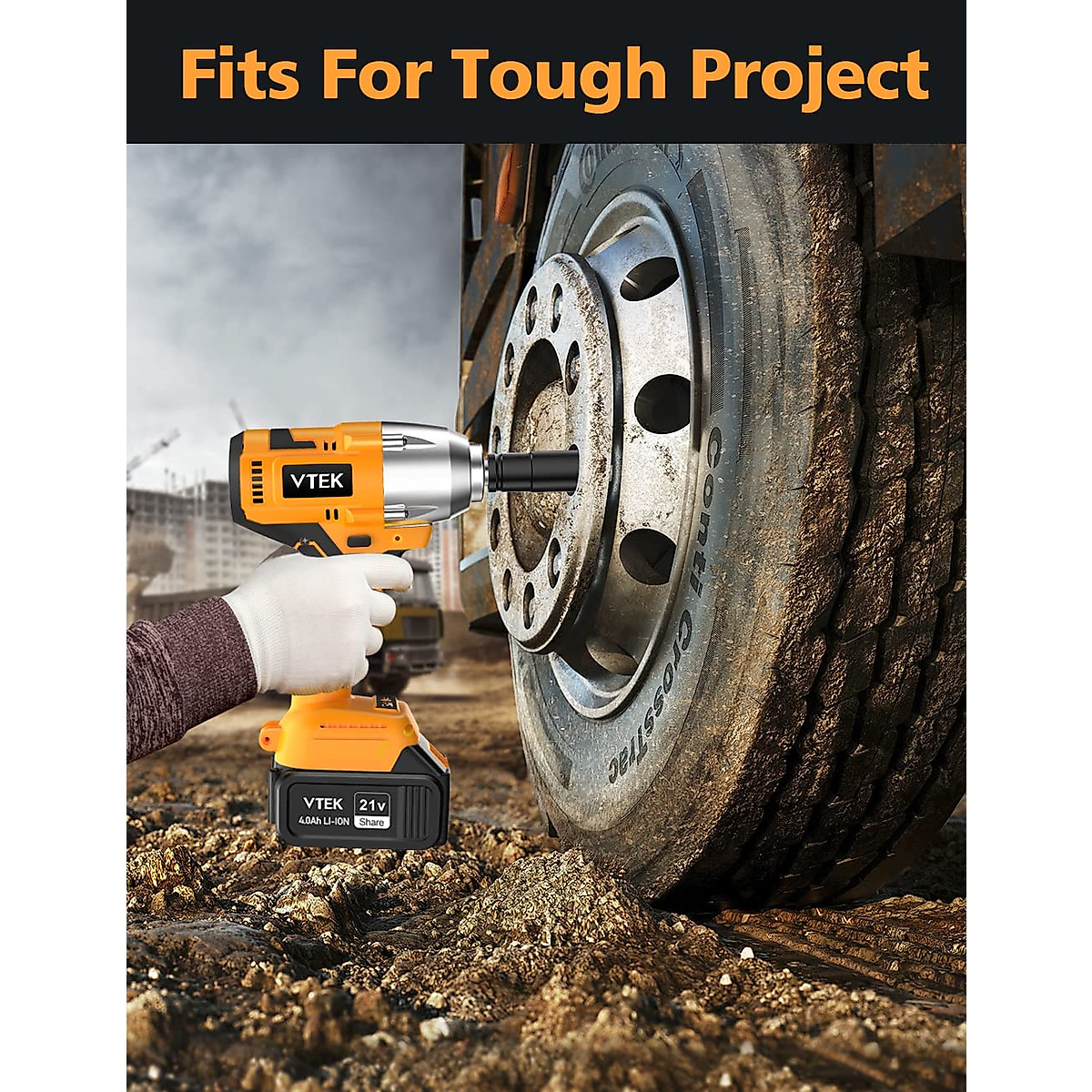 VTEK Brushless Impact Wrench 1/2 Inch Cordless Impact Wrench,Max Torque 700N.m Impact Gun 515 ft-lbs for Car Tiers