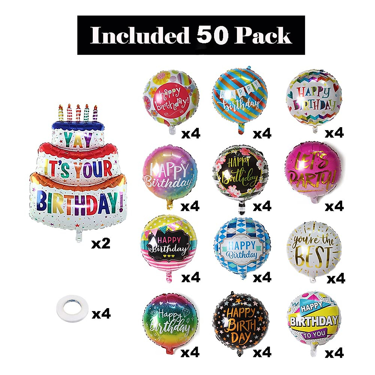 50 Pieces Happy Birthday Foil Balloons 18" Party Aluminum Foil Inflatable Balloon Round Helium Balloons for Birthday Parties Baby Shower Decorations Supplies