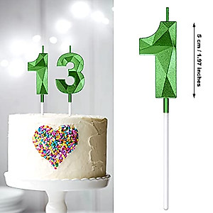 13th Birthday Candles Cake Numeral Candles Happy Birthday Cake Candles Topper Decoration 3D Design Number Candles Cupcake Topper for Birthday Wedding Anniversary Celebration Favor, Green