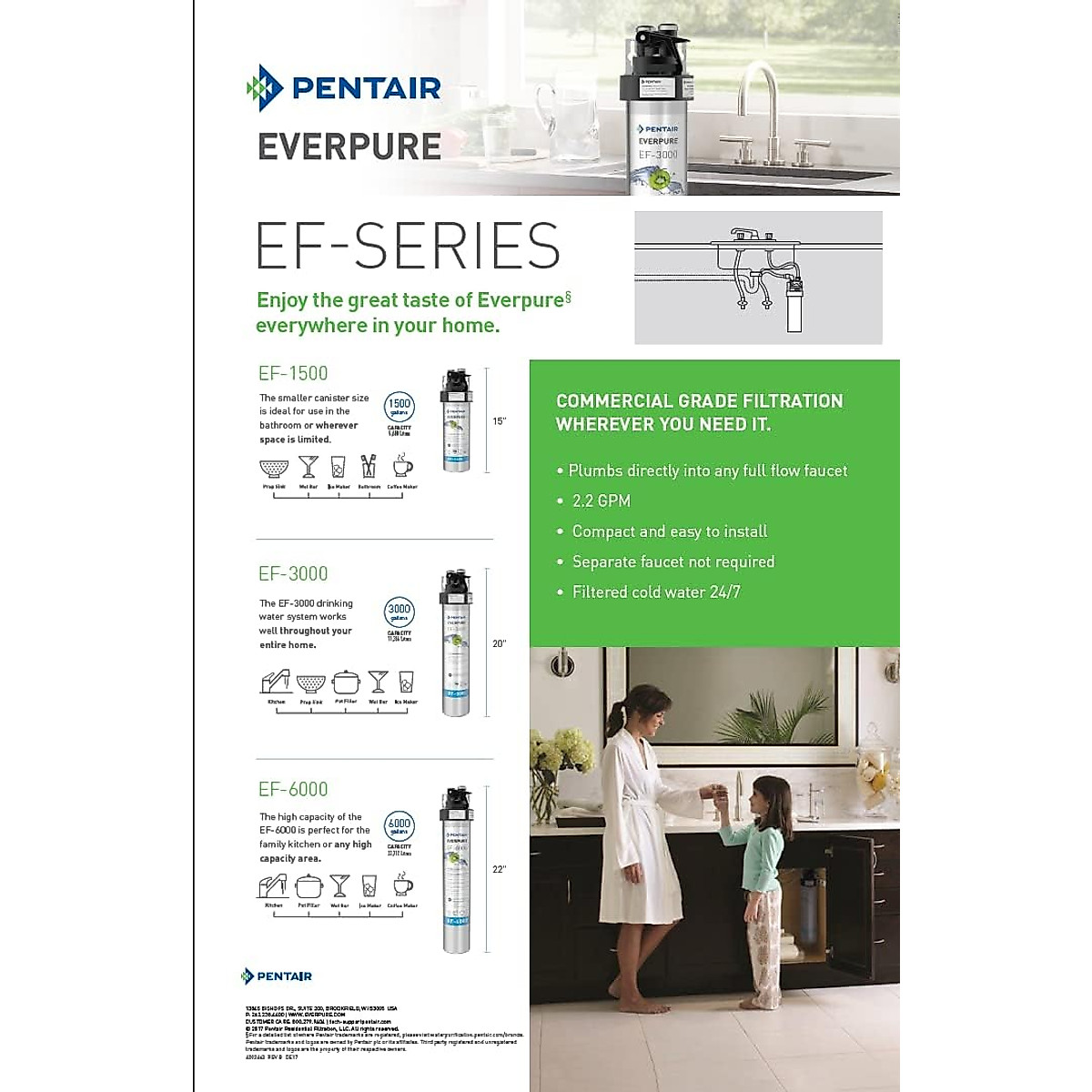 Pentair Everpure EF-6000 Full Flow Drinking Water System, EV985500, Includes Filter Head, Filter Cartridge, All Hardware and Connectors, 6,000 Gallon Capacity, 0.5 Micron