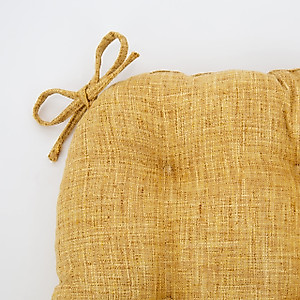 Pillow Perfect Speedy Solid Indoor/Outdoor Reversible Patio Chairpad with Ties Weather and Fade Resistant, 15.5" x 16", Yellow, 2 Count