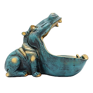 aboxoo Hippo Statue Home Resin Hippopotamus Figurine Fun Candy Dish,Key Bowl,Big Mouth Sculpture Table Art Decoration Sundries Container Storage Box(Dark Blue)