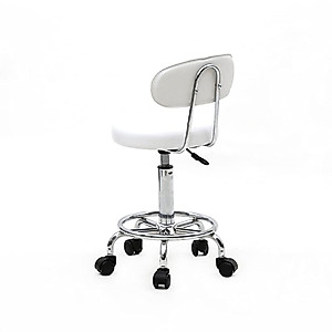 Henf Adjustable Rolling Stool Chair, Multi-Purpose Salon Massage Stool with Wheels and Small Back for Medical Salon Artist Tattoo Facial Manicure Dentist Clinic, White