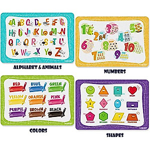 NiBaby Kids' Non Slip Educational Placemats Set of 4 Washable, Children's Interactive Placemats Foldable, Toddler Placemats for Learning Alphabet, Numbers, Shapes, Colors- Durable Reusable PU Leather