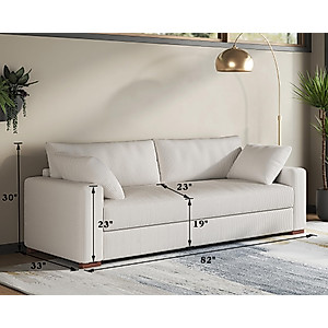 Jocisland Sofa, 3 Seater Comfy Couch, Modern Sofa Couch with Corduroy Upholstered, Couch for Living Room Home Office -White Couch