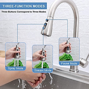 Homikit Kitchen Sink Faucet with Pull Down Sprayer & Soap Dispenser, Brushed Nickel Stainless Steel Kitchen Faucet with Deck Plate, High Arc Single Handle Sink Faucet for Utility Rv Laundry