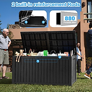 TARKARI 180 Gallon Lockable Resin Deck Box, Waterproof & UV-Resistant Outdoor Storage Box for Outdoor Cushion Storage and Outdoor Delivery Storage, Black