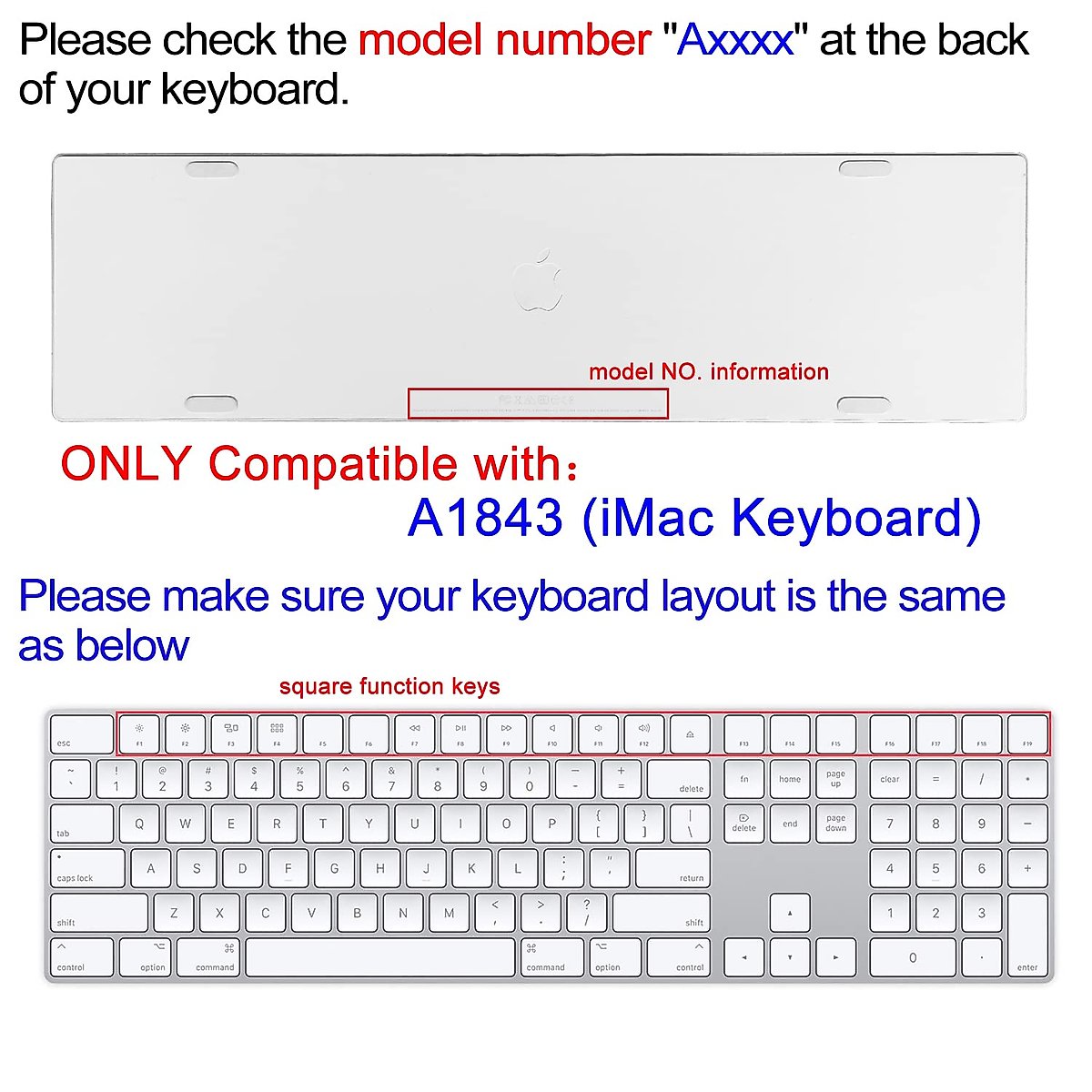 SANFORIN Silicone Keyboard Cover for Apple iMac Magic Keyboard with Numeric Keypad MQ052LL/A (Model: A1843, 2017 2018 Release), Cute Print Keyboard Skin, US Layout, Sakura