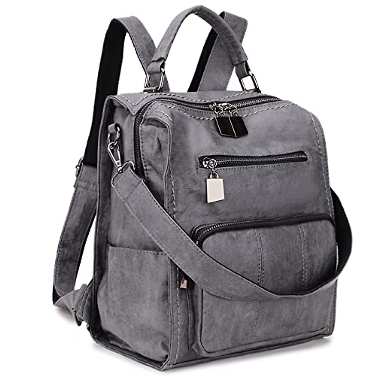 RAVUO Women Backpack Purse, Ladies PU Leather Casual Shoulder Bag mini Backpack Three Ways to Carry Grey