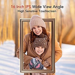Large Digital Photo Frame 16 Inch, Canupdog 32GB WiFi Digital Picture Frame with 1920 * 1080 Full HD IPS Touchscreen, Auto-Rotate, Wall Mountable, Motion Sensor, Share via App from Anywhere