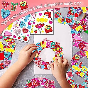 chiazllta 24 Pcs Valentine's Day Wreath Craft for Kids, Preschool DIY Valentines Paper Art Craft Kit with Hearts Stickers Bulk Classroom Home Indoor Game Activities