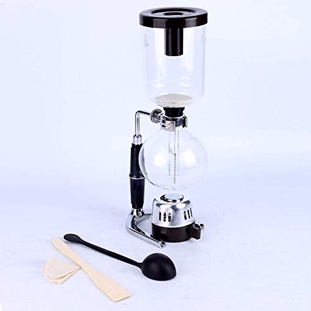 Homend 5 Cup Tabletop Siphon (Syphon) Coffee Maker with Alcohol Burner, Plastic Coffee Powder Spoon, Filter Cloth and Wooden Stirrer
