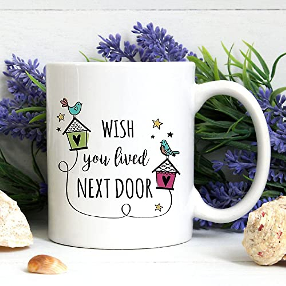 Aurahouse Wish You Lived Next Door Mug, Friendship Gifts for Women, Christmas Gifts for Mom Sister Friends, Birthday Gifts for Women, Long Distance Friends Moving Away Gifts Cup(11Oz,White)