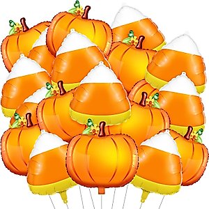 Hungdao 20 Pcs Thanksgiving Pumpkin Balloons Big Candy Corn Balloons Foil 20 Inch Fall Balloon for Halloween Party Supply Birthday Wedding Decorations