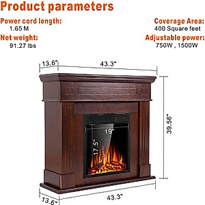 Joy Pebble Electric Fireplace Mantel Wooden Surround Firebox Freestanding Fireplace Hearter with Realistic Log Flame & Remote Control, 750/1500W (Black)