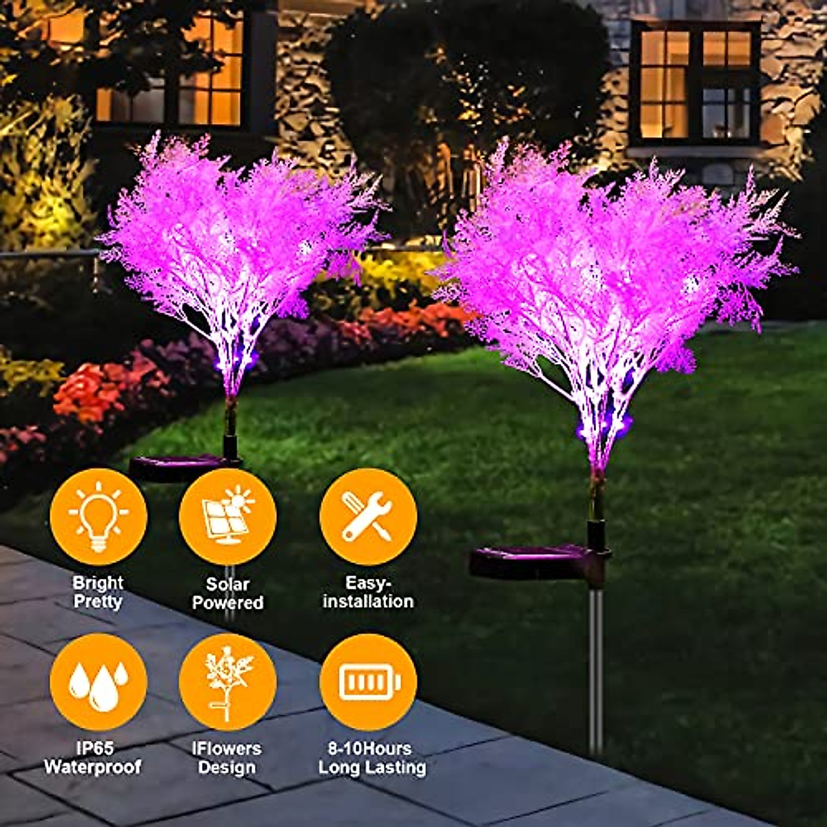 Solar Lights Outdoor Decorative 4PK, Solar Flowers Pink Rime Flower Design, Solar Powered Flowers Light Dusk to Dawn, Solar Flowers Lights Outdoor Garden Waterproof IP65 for Garden Yard Decorations