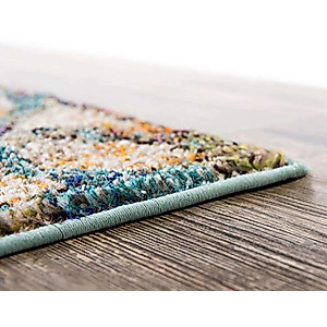 Unique Loom Vita Collection Traditional Over-Dyed Saturated Floral Medallions Area Rug, 9 x 12 ft, Turquoise/Ivory