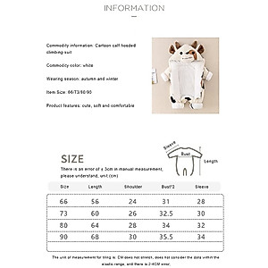 Tempura Baby Girls Boys Winter Plush Jumpsuit Long Sleeve Cartoon Cow Print Zipper Hooded Romper (Beige, 6-12 Months)
