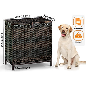 KUREEISE Laundry Hamper with 3 Removable Liner Bags, 132L Handwoven Rattan Laundry Basket with Metal Heightened Feet, Clothes Hamper with 6 Mesh Bags, Laundry sortor with 3 Sections（Brown）