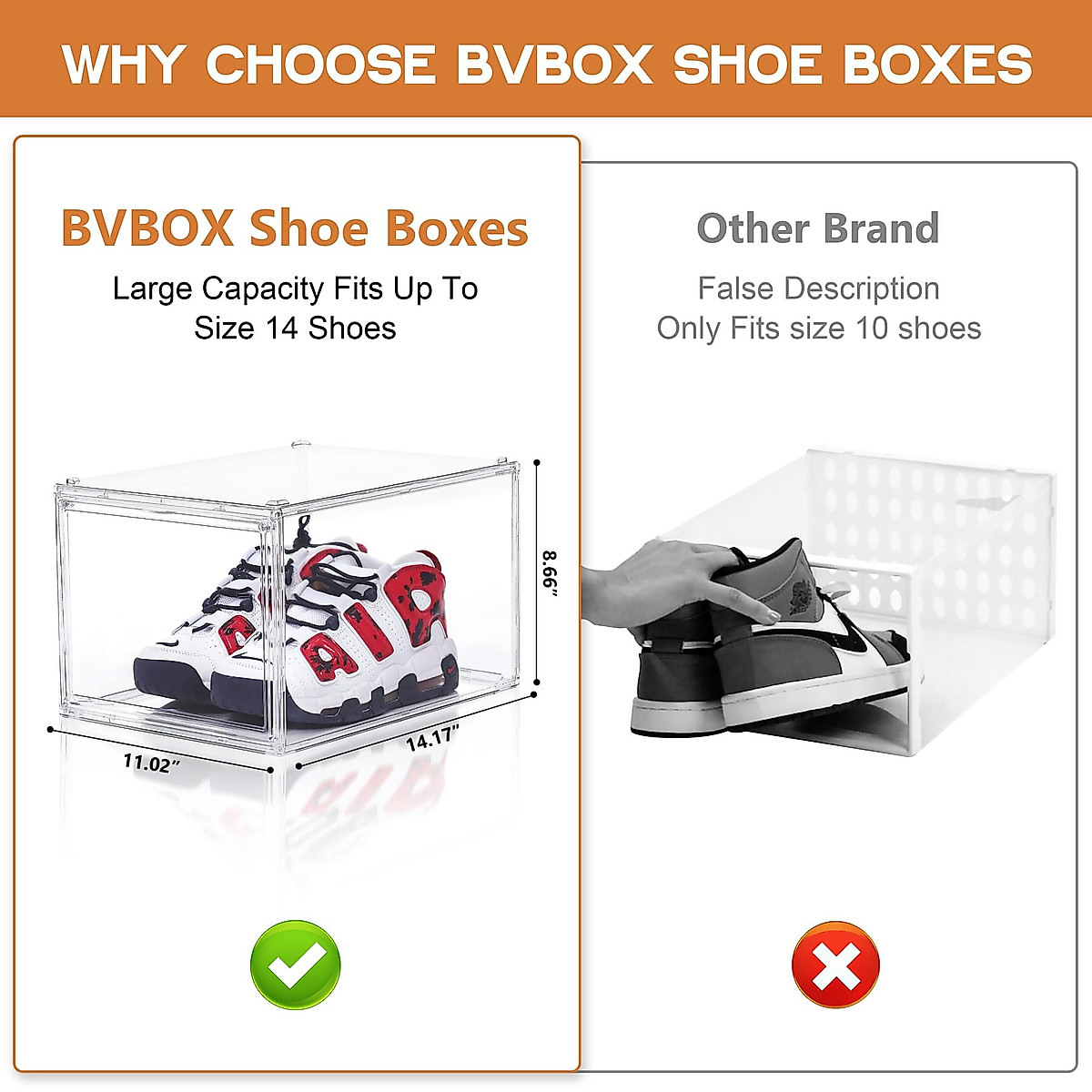 12 Pack Shoe Boxes, Acrylic Clear Shoe Boxes,360°Clear Plastic Stackable Shoe Display Box, Larger Shoe Storage Boxes, Shoe Containers, fit up to Us size 14