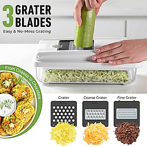 Mueller Vegetable Chopper Mandoline Slicer, Food Veggie Chopper, Cheese Grater, Onion Vegetable Cutter with Container, Dicer, Kitchen Gadgets & Essentials, White Sand/Grey