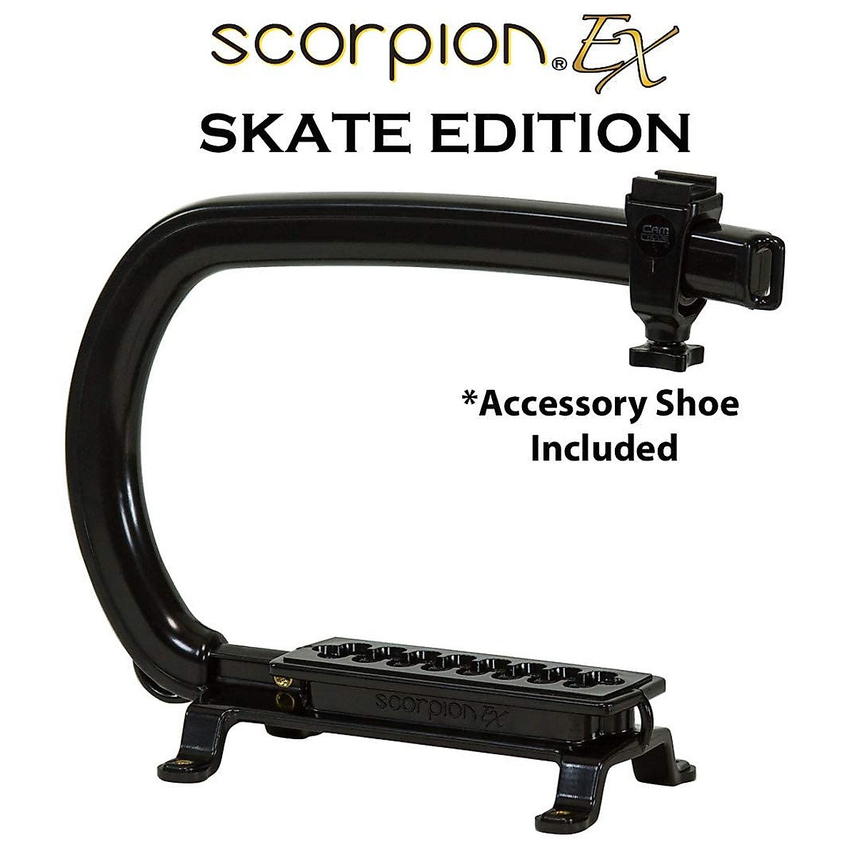 Cam Caddie Scorpion EX Skateboard Camera Handle with Threaded Feet - Professional Steadycam Handle for Most Cameras, Camcorders, Smart Phones and Action Sports Cams - Black - Skate Edition