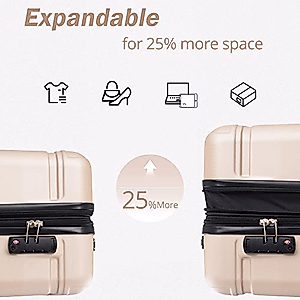 Merax Luggage Sets 3 Piece Suitcase, Hardside Suit case with Spinner Wheels Lightweight TSA Lock, Champagne, 20/24/28 Inch