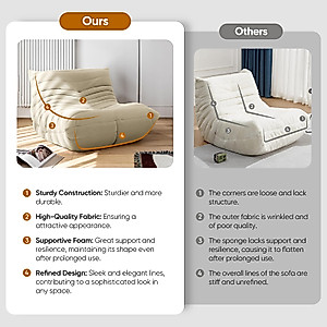 Fireside Chair, Mid Century Floor Sofa, Soft Floor Lounge Chair Lazy Sofa Accent Chair for Living Room Bedroom Salon Office (Suede, Antique White)