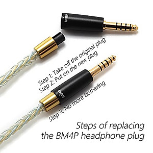 Linsoul DDHIFI BM4P Headphone Cable Replacement Adapters Set BM25 BM35 BM44 Plugs with Aluminum Alloy Shell (Black)