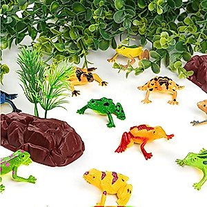 32 Packs Mini Plastic Frog Toys and Artificial Lily Pads,Include 12 colorful Plastic Frogs and 20 Floating Lily Pads for Ponds，Rainforest Animals Figures Character Toys and Artificial Pond Plants for Garden Home Pool Decor Party Favor